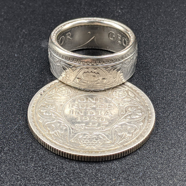 Silver British India One Rupee Coin Ring - 1911-1939 - Silver State Foundry